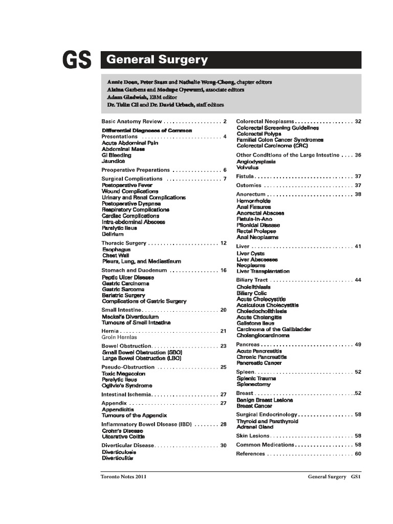 12 - Toronto Notes 2011 - General Surgery | PDF