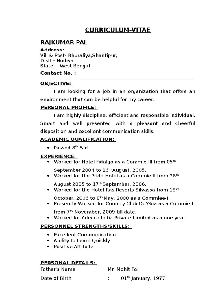 Curriculum-Vitae: Rajkumar Pal | PDF
