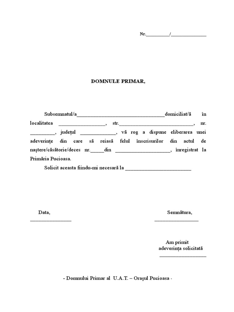 Cerere Adeverinta Celibat | PDF