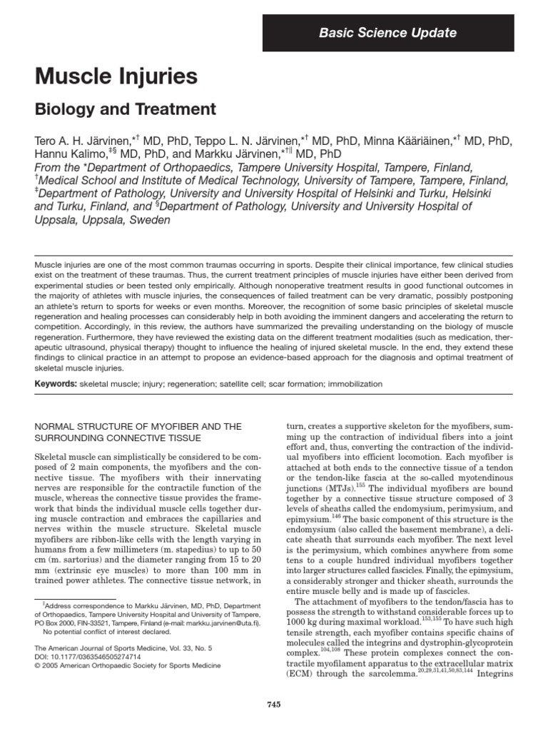 Muscle Injuries: Biology and Treatment | PDF | Extracellular Matrix ...