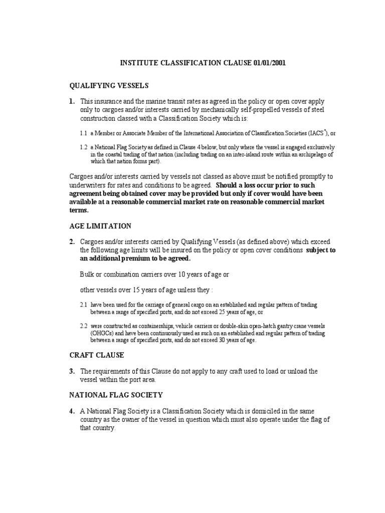 Institute Classification Clause 2001 | PDF | Law