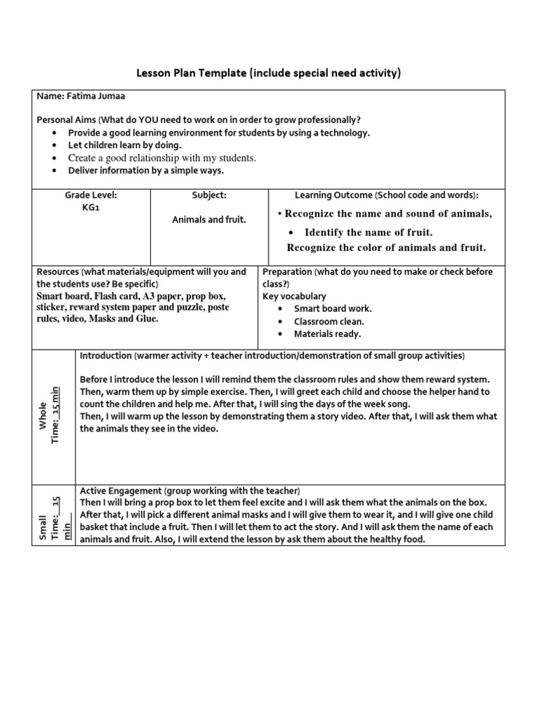 Lesson Plan Animals | Download Free PDF | Lesson Plan | Classroom