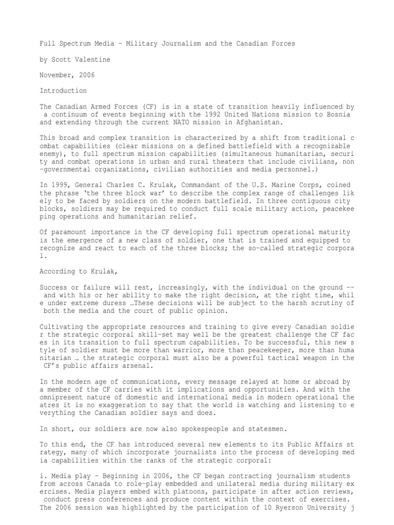 Full Spectrum Media - Military Journalism and The Canadian Forces | PDF ...