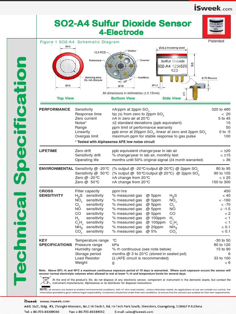 Sulfur Dioxide Sensor 4-Electrode - SO2-A4 | PDF | Sulfur Dioxide ...