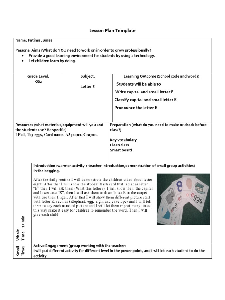Lesson Plan Letter e | PDF | Lesson Plan | Education Theory