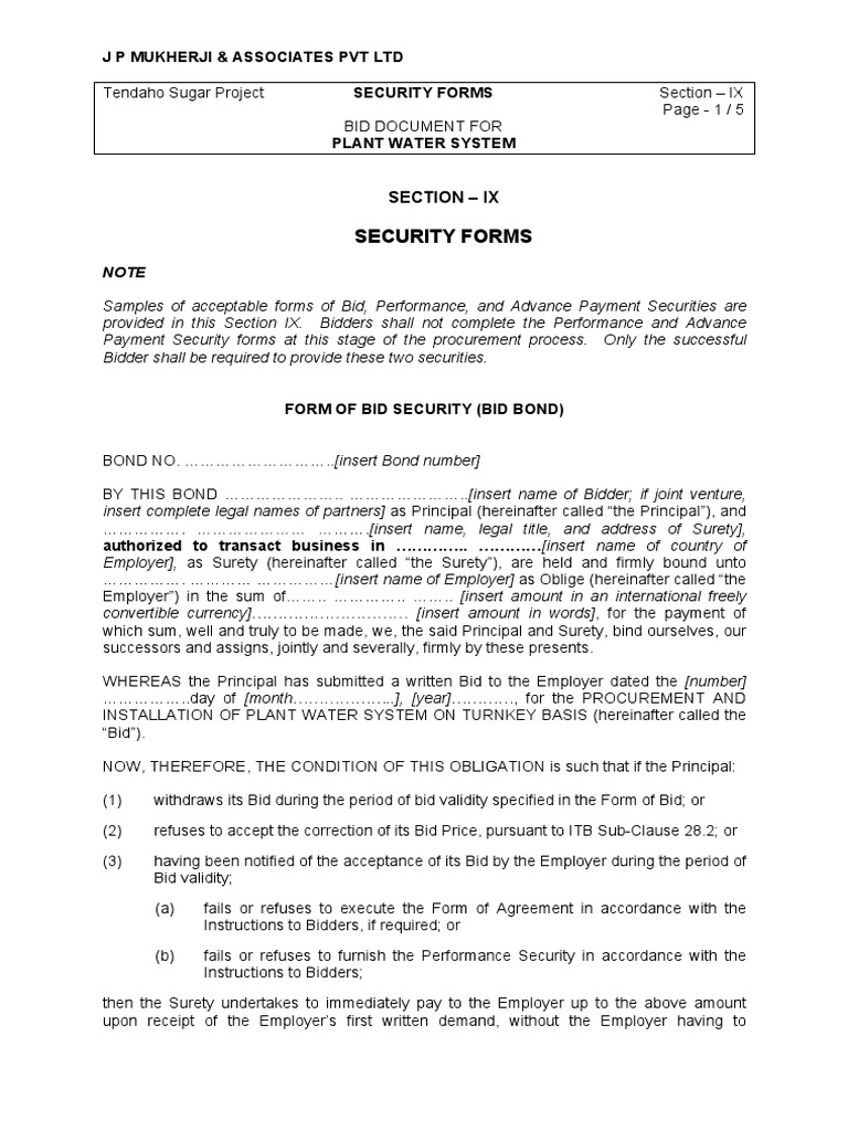 Security Forms: Section - Ix | PDF | Guarantee | Surety Bond