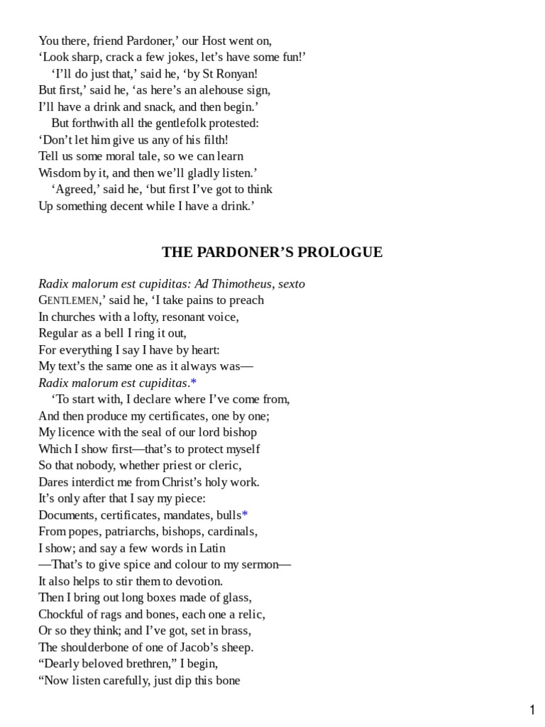 The Pardoner (Prologue + Tale + Notes) | PDF | Seven Deadly Sins ...