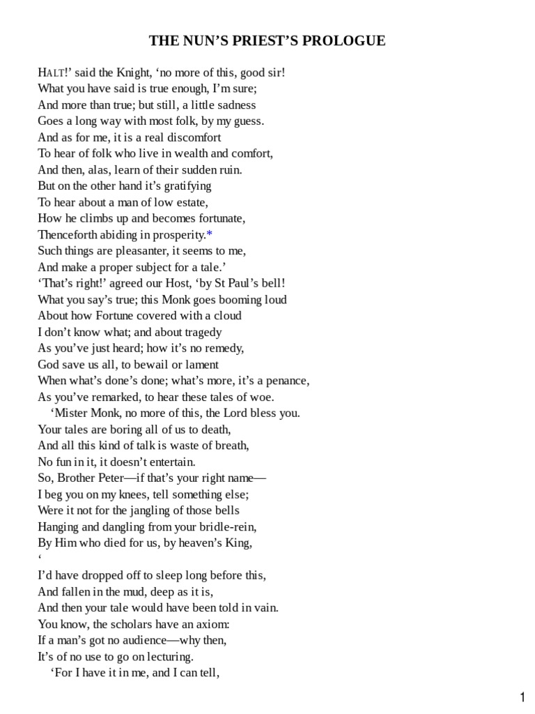 The Nun's Priest Prologue + Tale + Epilogue