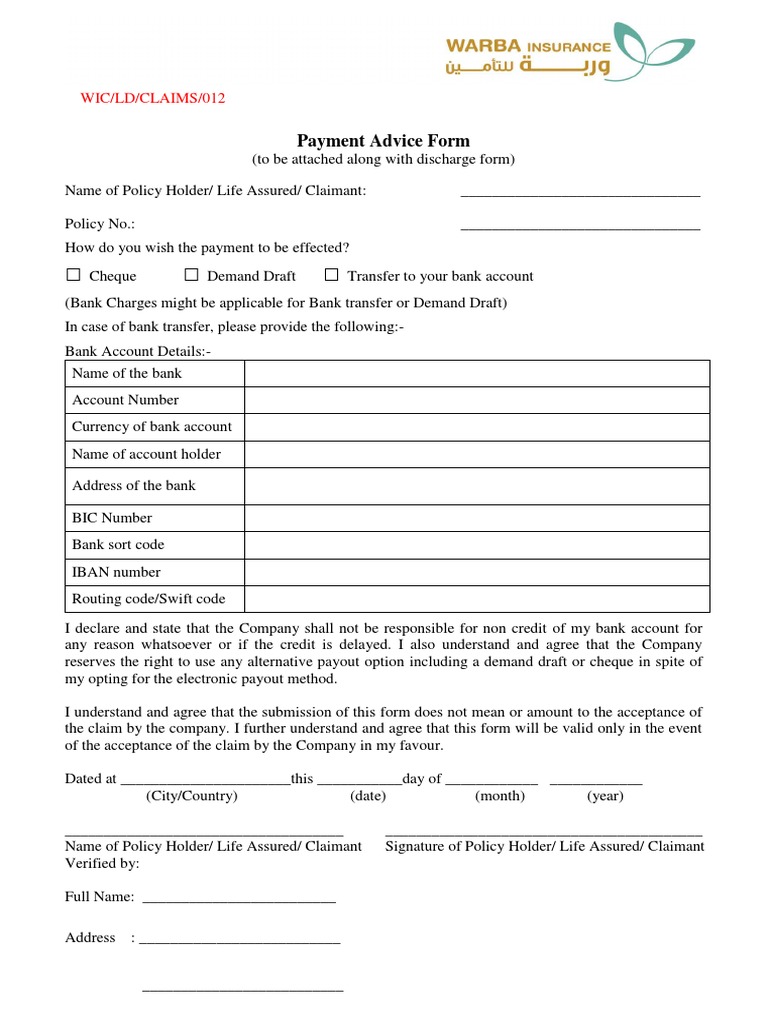 Payment Advice Form | PDF