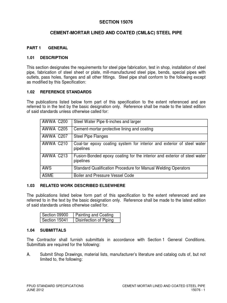 Cement-Mortar Lined & Coated Steel Pipe | PDF | Pipe (Fluid Conveyance ...