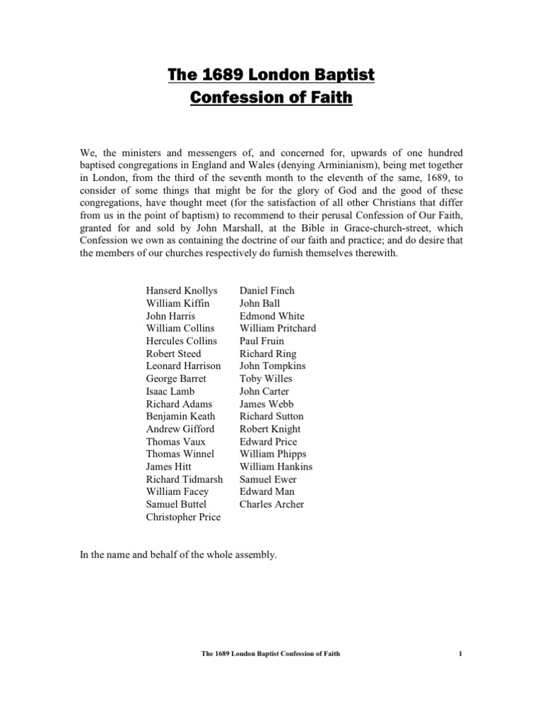 1689 London Baptist Confession of Faith | Covenant Theology | Grace In ...