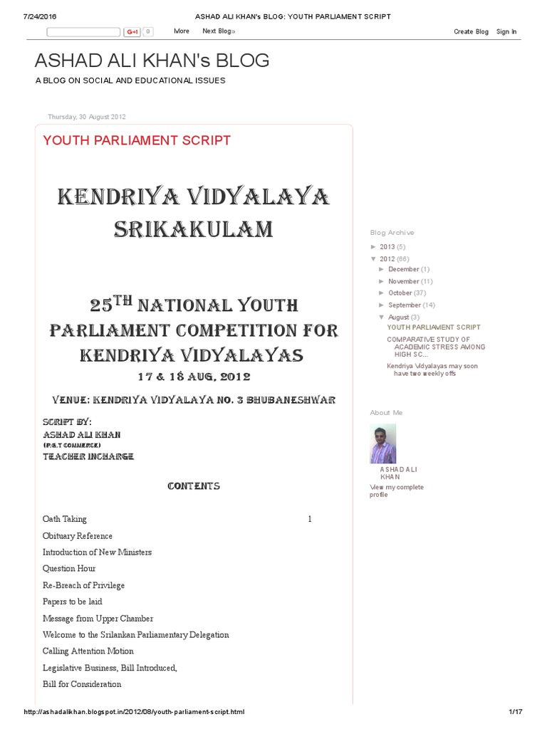 Youth Parliament Script for Students | PDF | Oath Of Office | Rape
