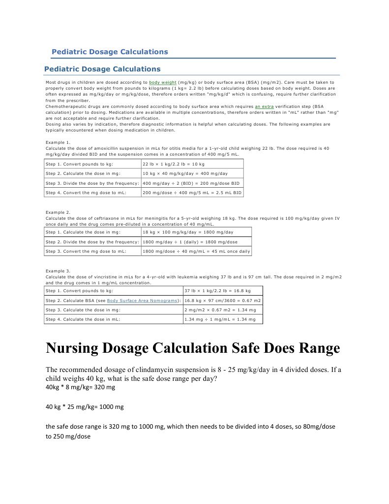 Pediatric Dosage Calculations | PDF | Wellness