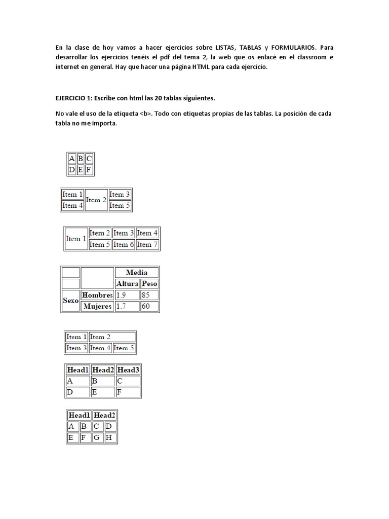 Ejercicios HTML: Listas y Tablas | PDF | Informática