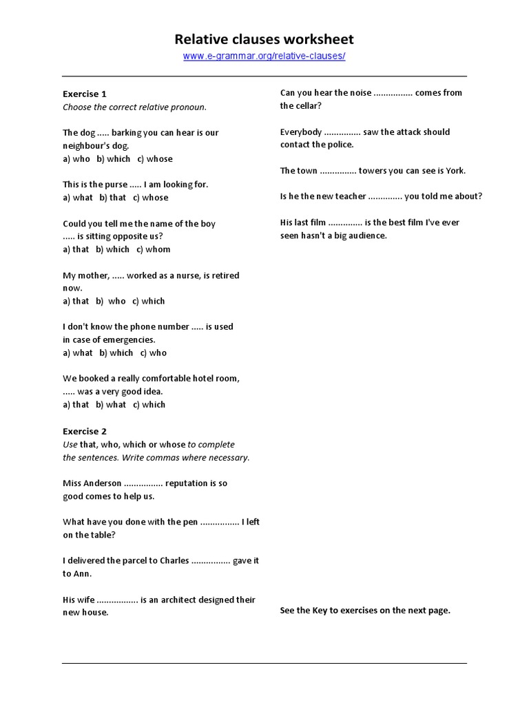 Relative Clauses Worksheet | PDF | Games & Activities