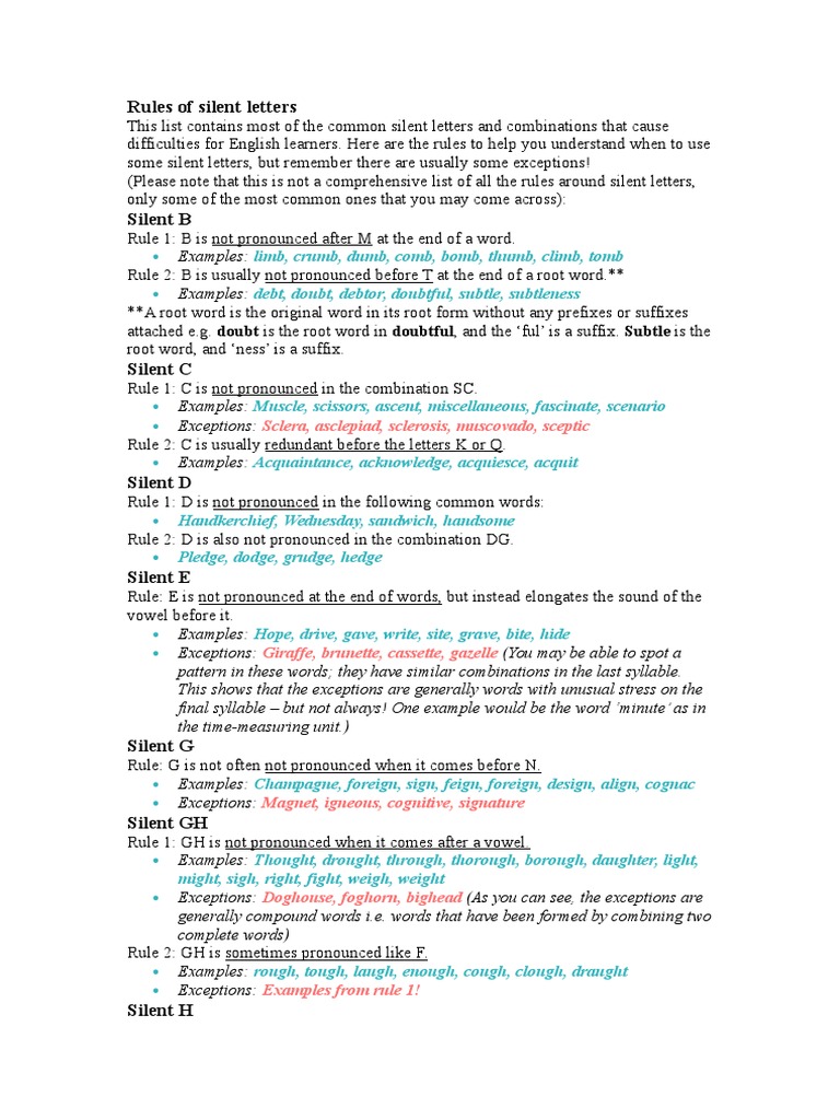 Rules of Silent Letters | PDF | Phonology | Human Communication