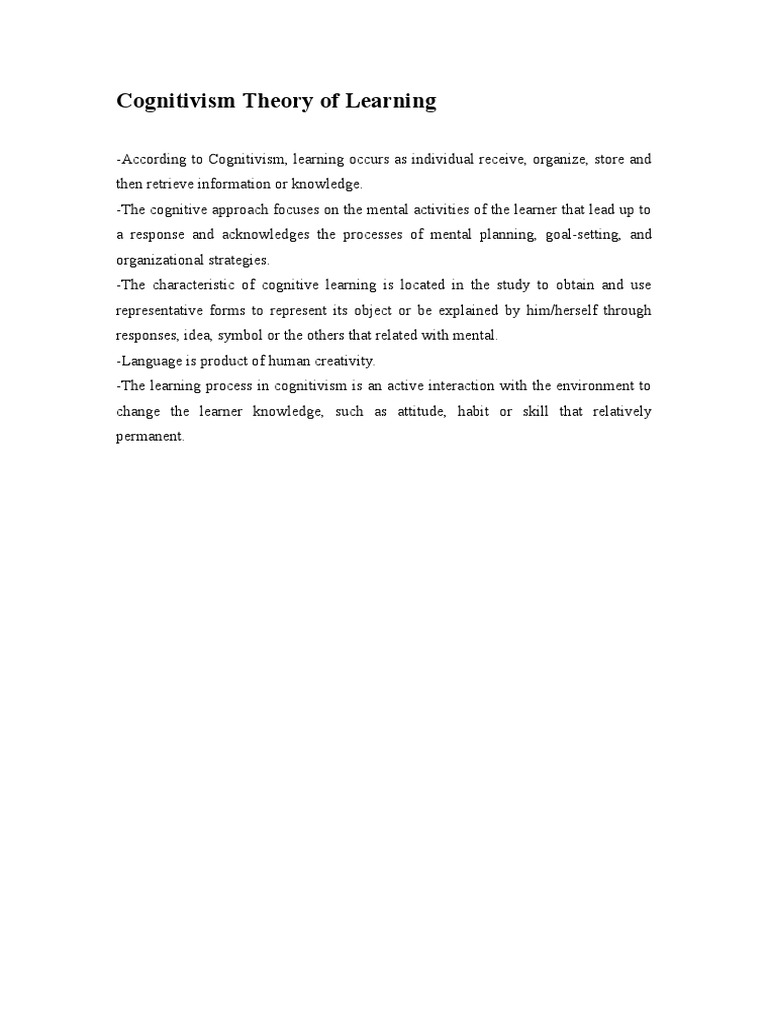 Cognitivism Learning Explained | PDF | Science & Mathematics