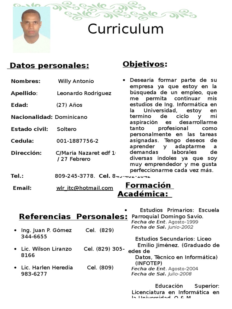 Curriculum Vitae de Willy Leonardo Rodríguez | PDF | Negocios