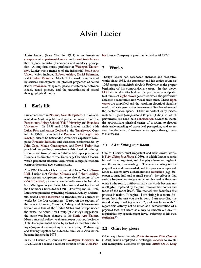 Alvin Lucier | PDF | Sound | Classical Music