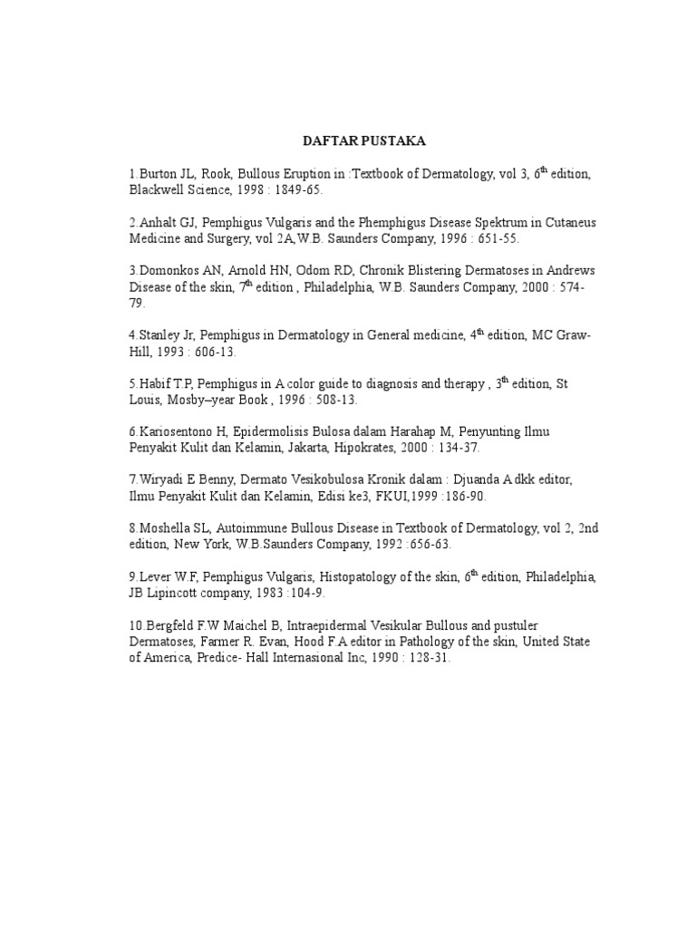 Pemphigus and Bullous Dermatoses References | PDF