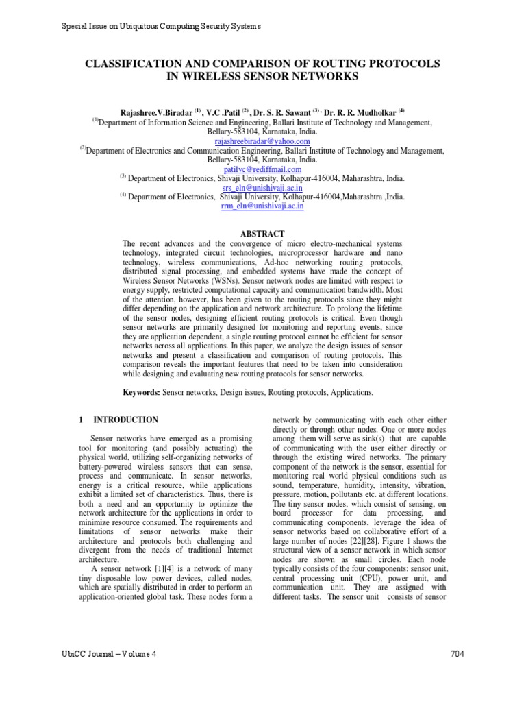 Classification and Comparison of Routing Protocols in Wireless Sensor ...