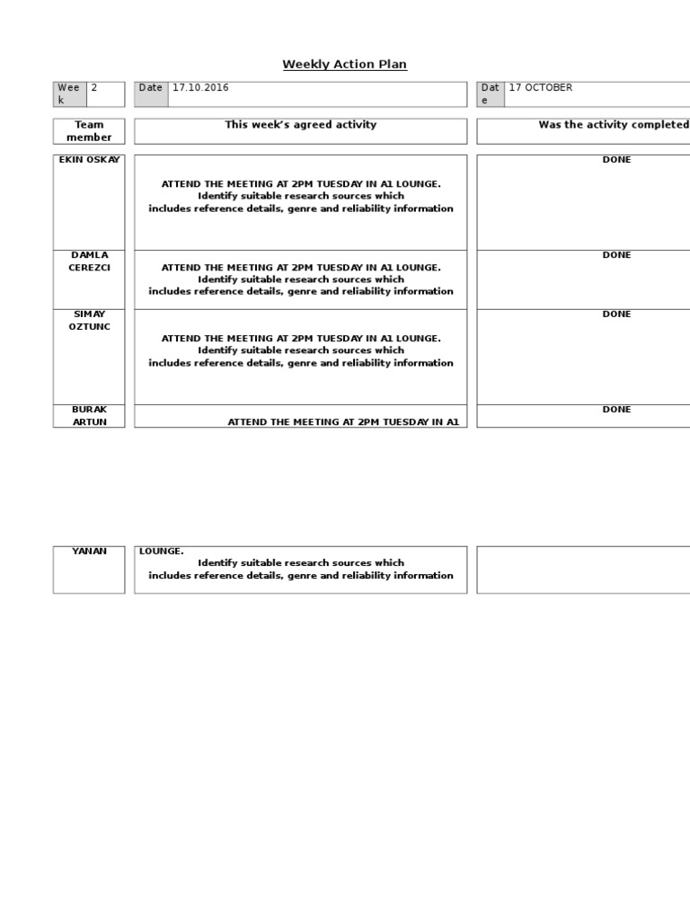 Weekly-Action-Plan 1 | PDF | Language Arts & Discipline