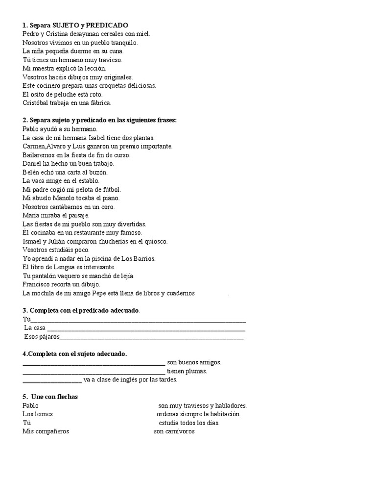 Sujeto y Predicado 6º Primaria | PDF | Asunto (gramática) | Ocio