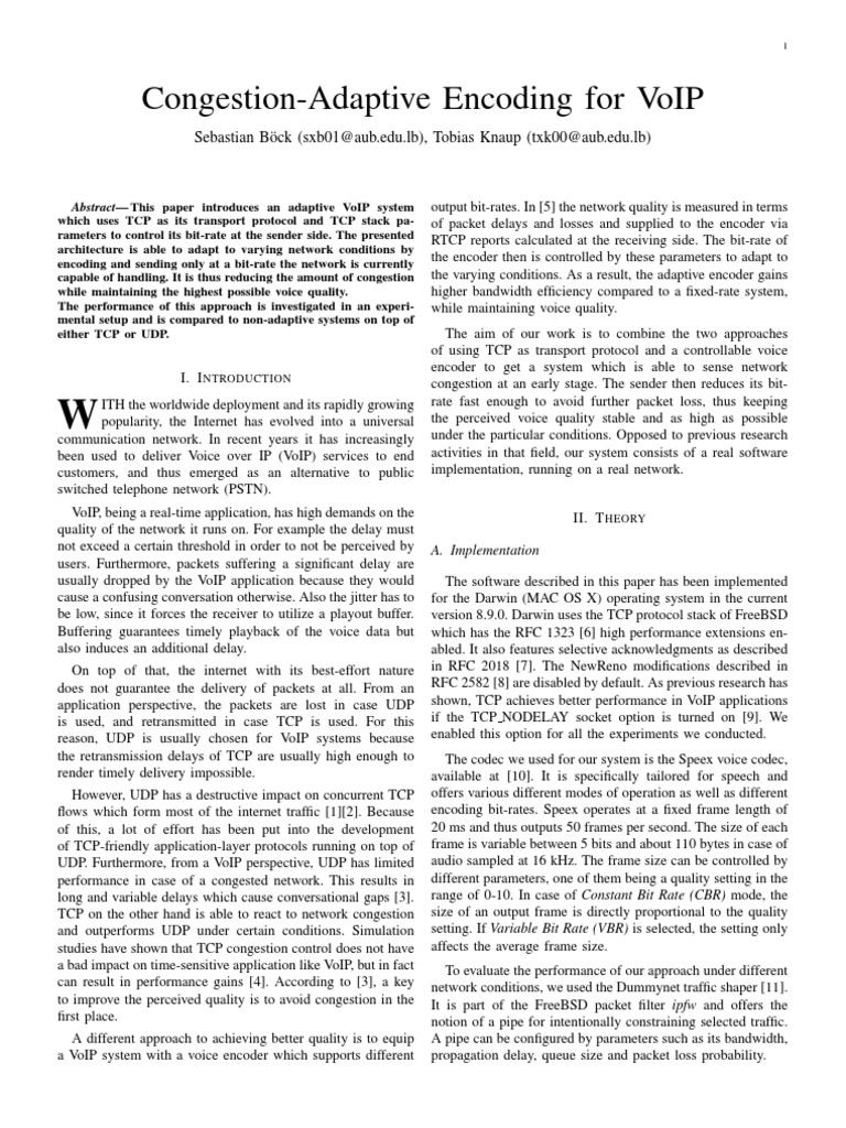 Congestion-Adaptive Encoding For VoIP | PDF | Network Congestion ...