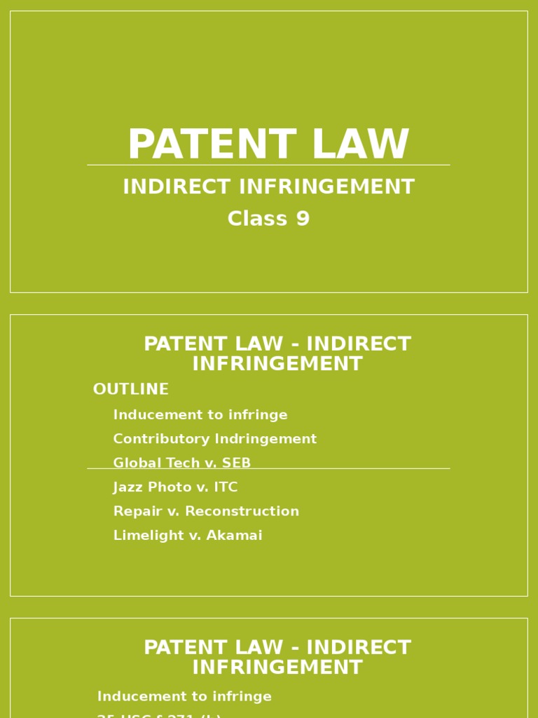 Patent Law: Indirect Infringement Class 9 | PDF | Patent Infringement ...