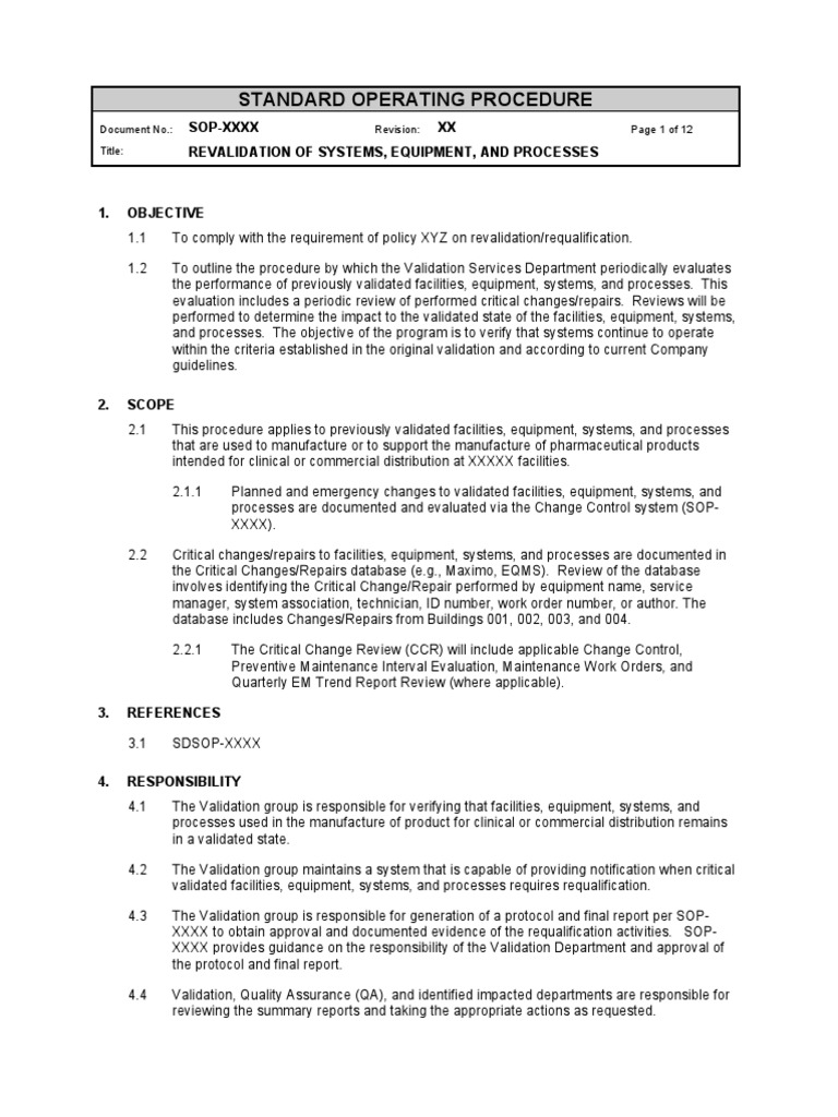 Revalidation SOP | PDF | Verification And Validation | Quality Assurance