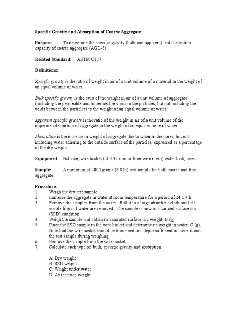 Specific Gravity and Absorption of Coarse Aggregate S10 | PDF