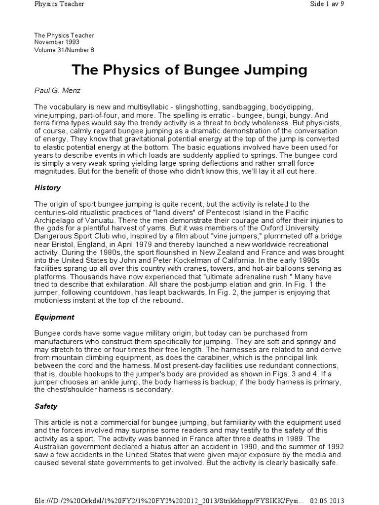Mehli Og Larsen Physics of Bungee Jumping | PDF | Classical Mechanics ...