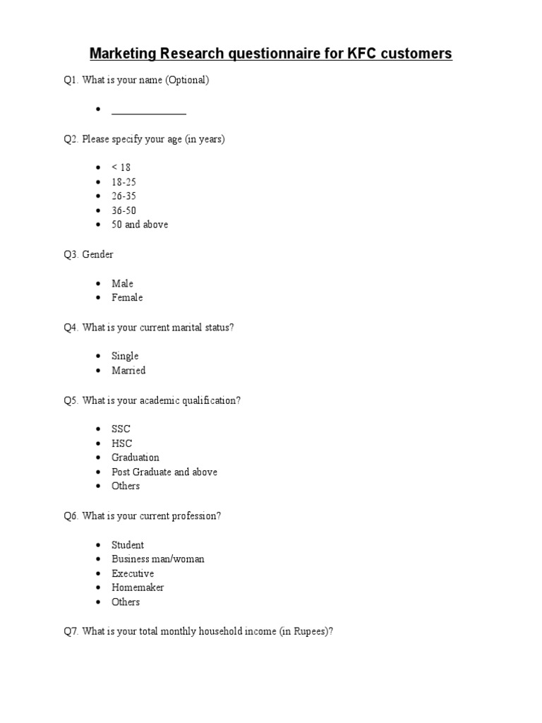 Kfc Customer Satisfaction Survey Survey Template Customer