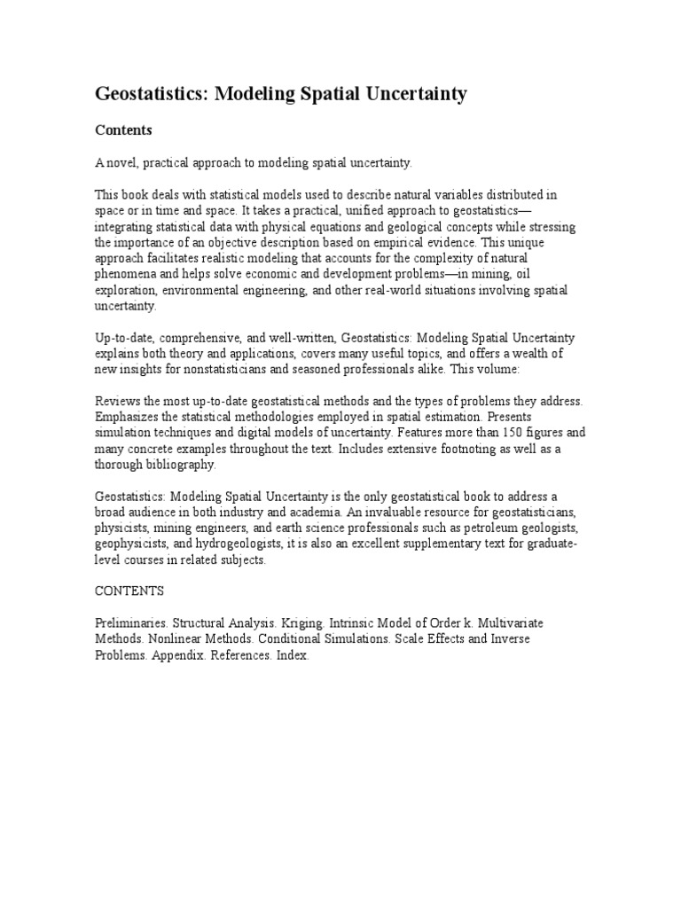 Geostatistics: Modeling Spatial Uncertainty | PDF
