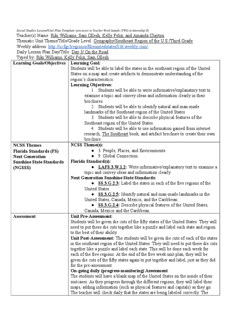 Southeast US Geography Lesson Plan | PDF | English As A Second Or ...