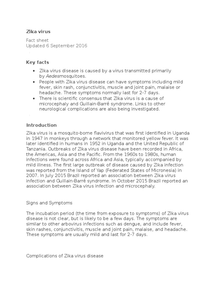 Fact Sheet Updated 6 September 2016: Zika Virus | Download Free PDF ...