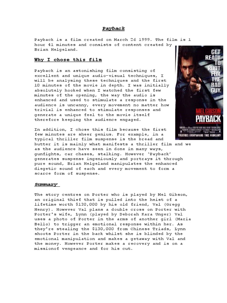 Why I Chose This Film: Payback | PDF | Leisure