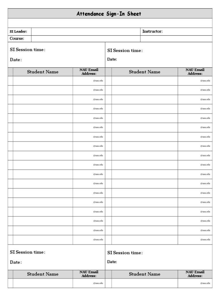 NAU Attendance Sign-In Sheet Template | PDF | Career & Growth