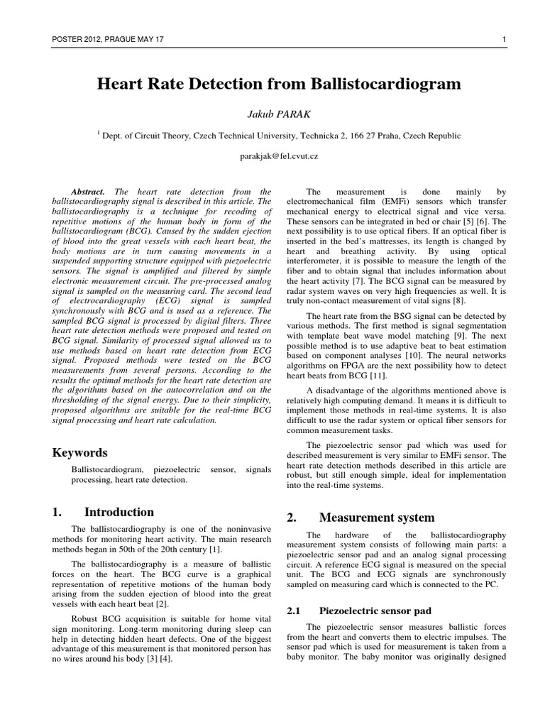Heart Rate Detection via Ballistocardiogram | PDF | Electrocardiography ...