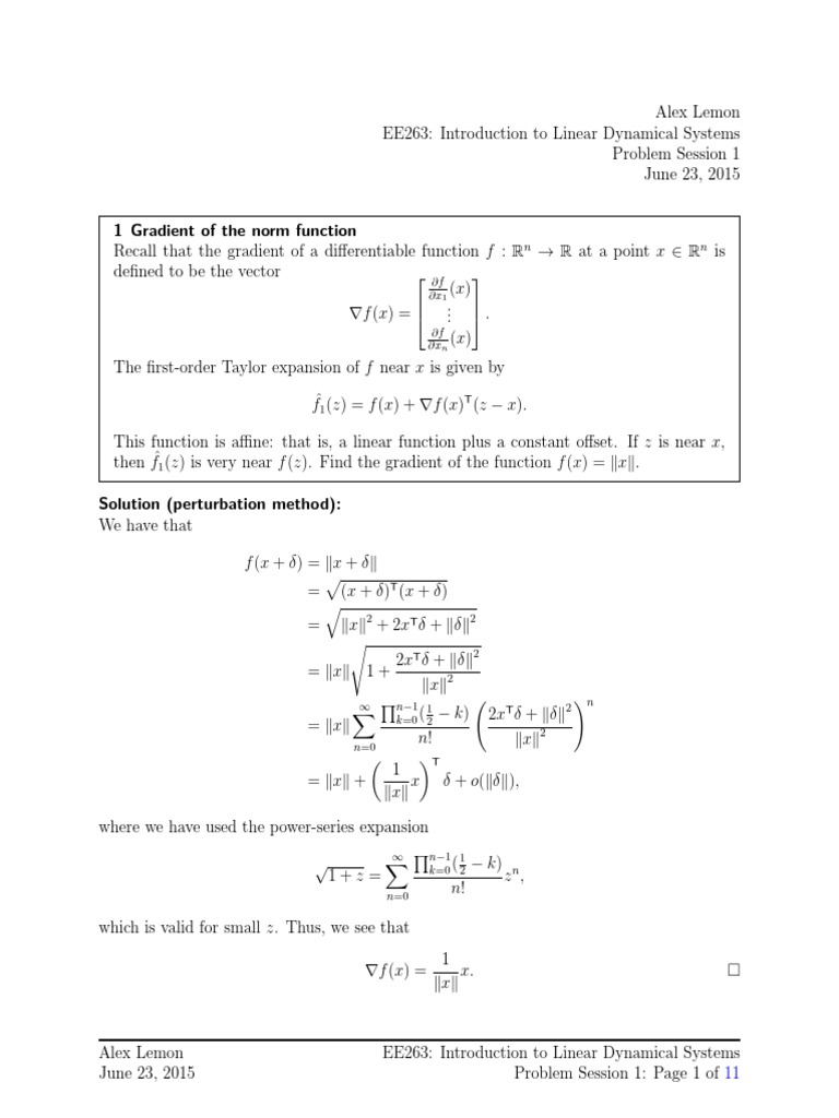 Ee263 Ps1 Sol | PDF | Physics | Teaching Mathematics