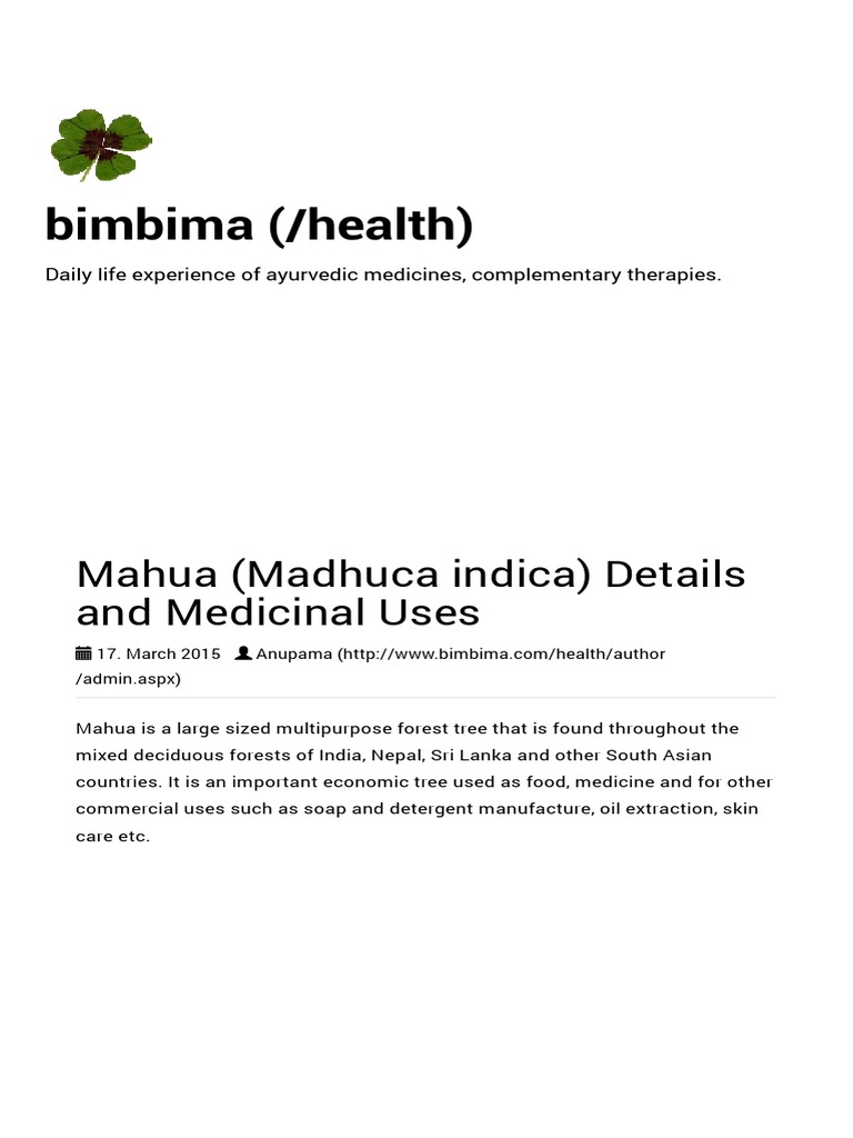 Mahua Madhuca Indica Details and Medicinal Uses | PDF | Ayurveda | Trees