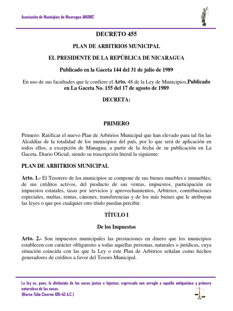 Decreto 455 Plan de Arbitrios Municipal | PDF | Impuestos | Propiedad