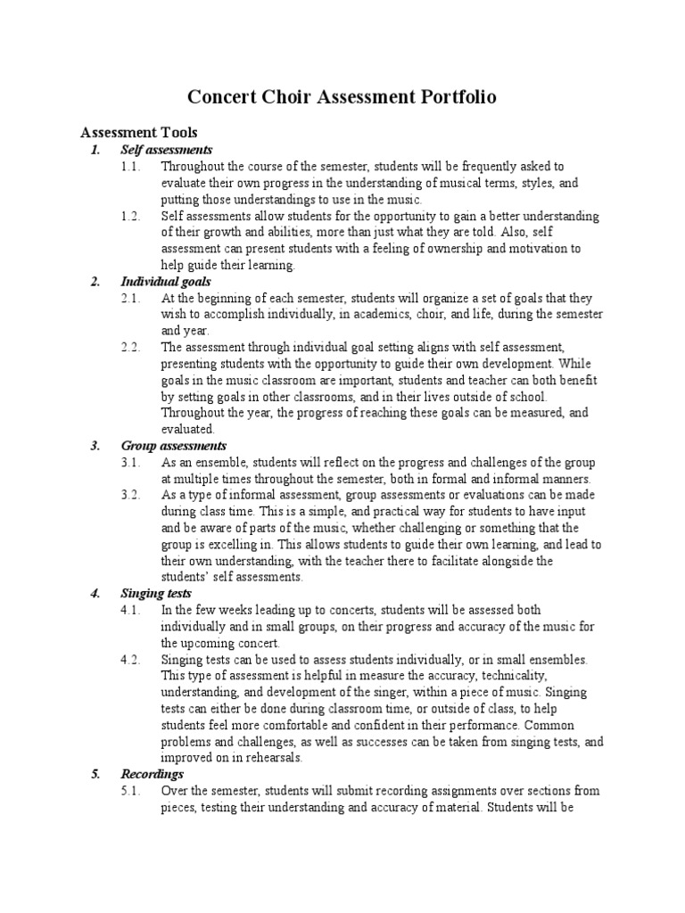 Concert Choir Assessment Portfolio | PDF | Educational Assessment | Singing