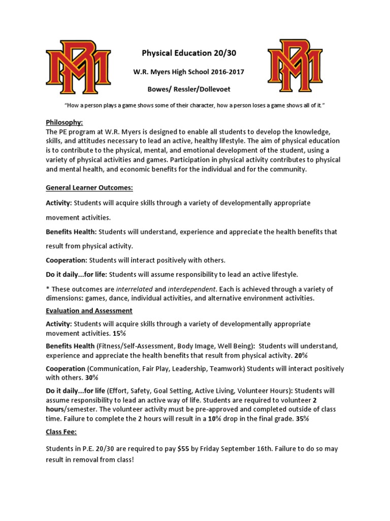 W.R. Myers High School PE Program Overview | PDF | Physical Education ...