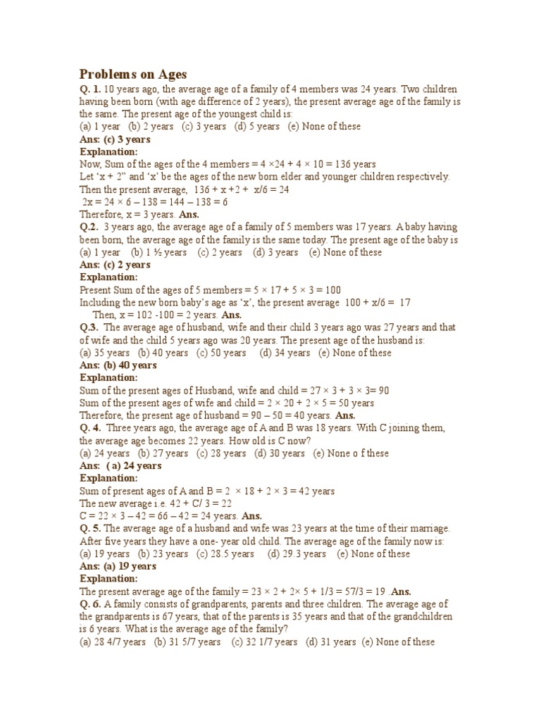 Problems On Ages | PDF | Teaching Mathematics