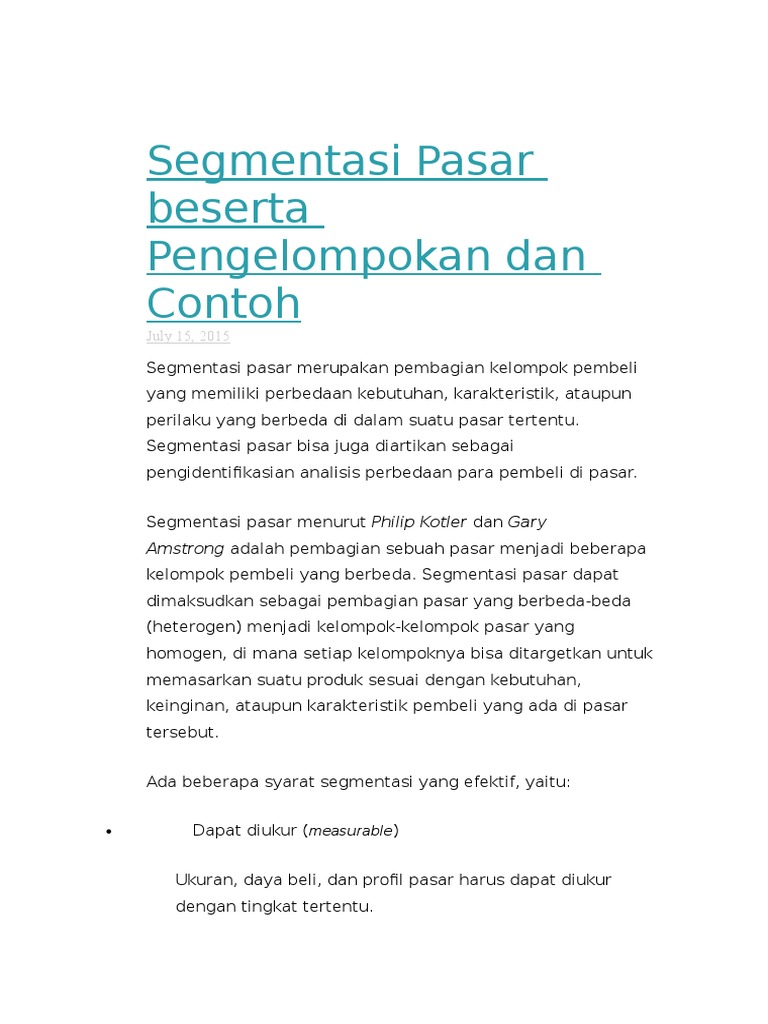 Syarat Segmentasi Pasar yang Efektif | PDF | Bisnis