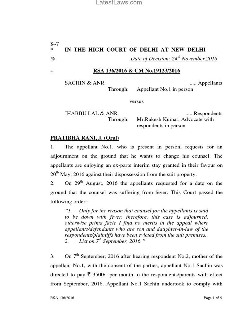 Delhi High Court Judgment On Son Has No Legal Right To Live in Parents ...