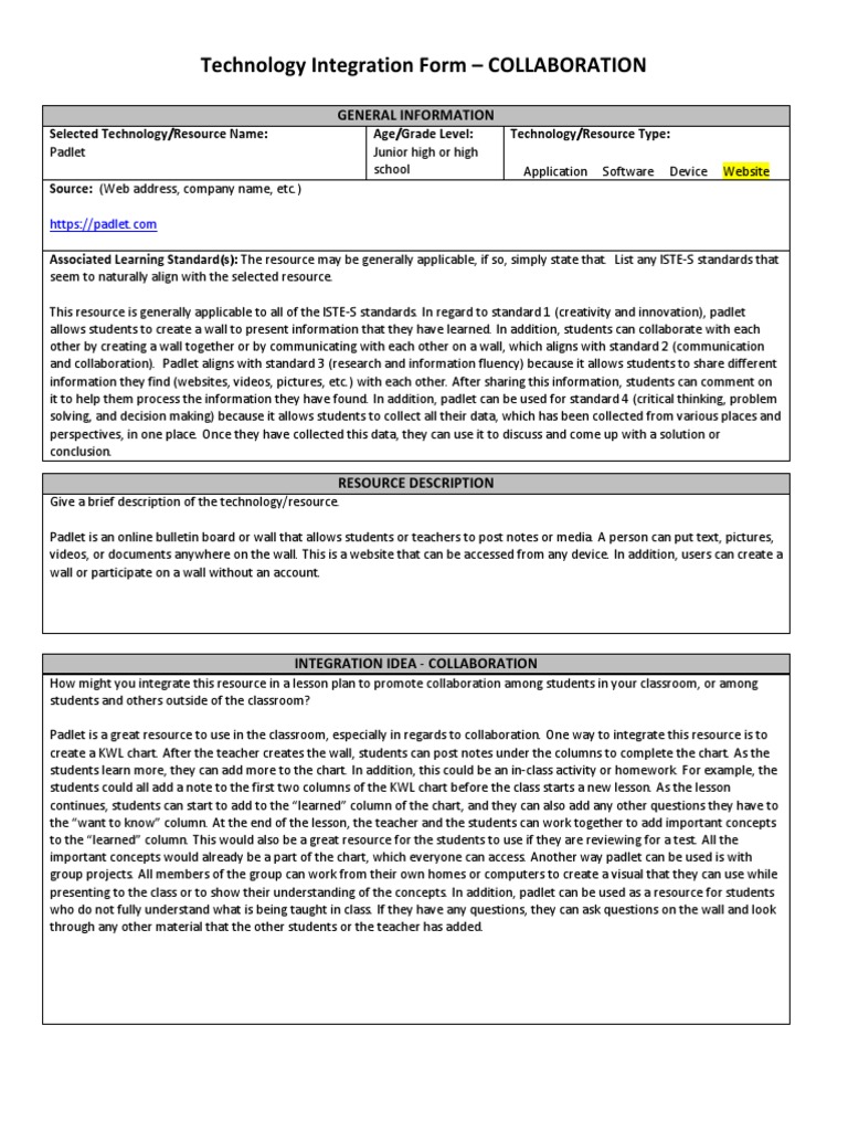 Technology Integration-Collaboration | PDF | Collaboration | Classroom