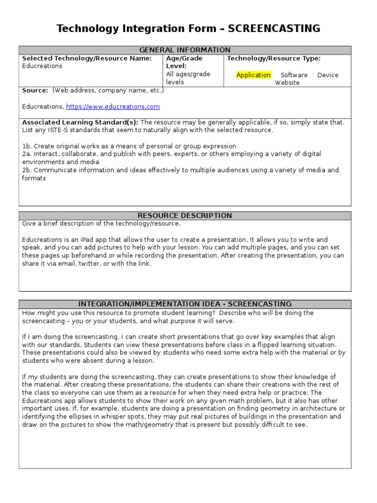 Technology Integration-Screencasting | PDF | Communication | Cognition