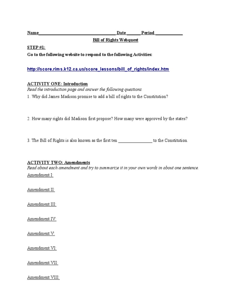 Bill of Rights Webquest | PDF | United States Bill Of Rights | Bill (Law)